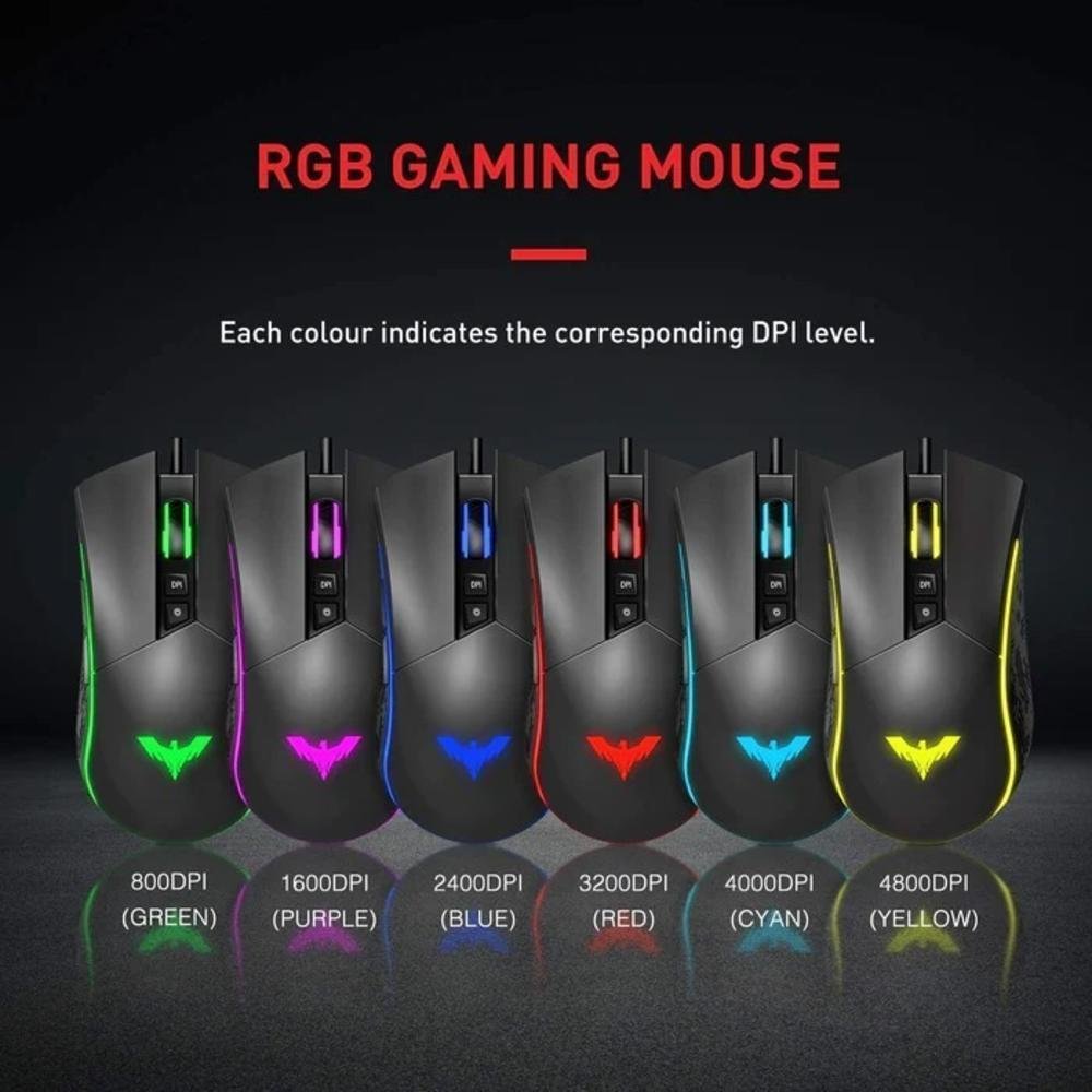 Mouse Gamer Havit HV MS733, RGB, 4800 DPI | KaBuM!